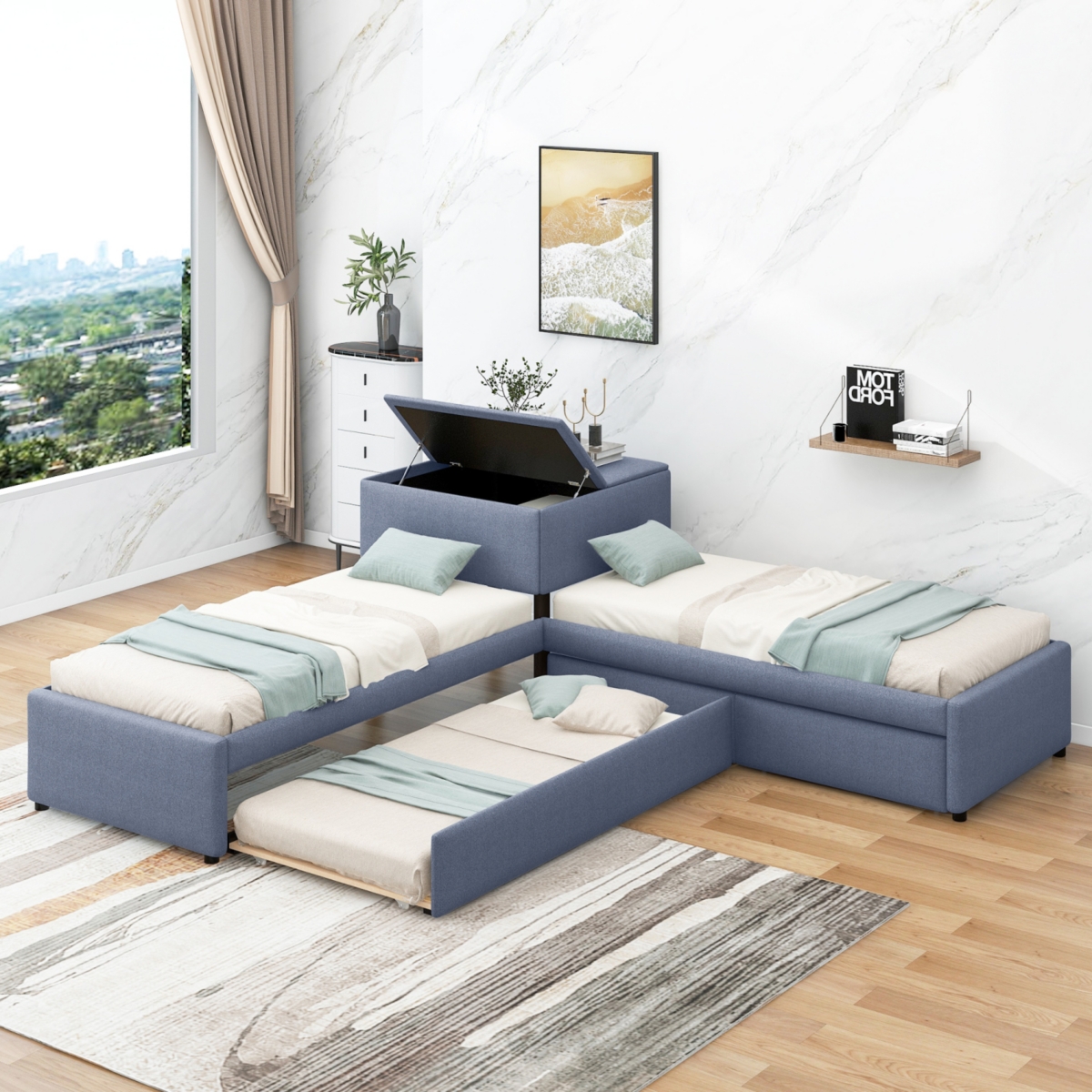 Click here for Simplie Fun L-Shaped Upholstered Platform Bed With... prices