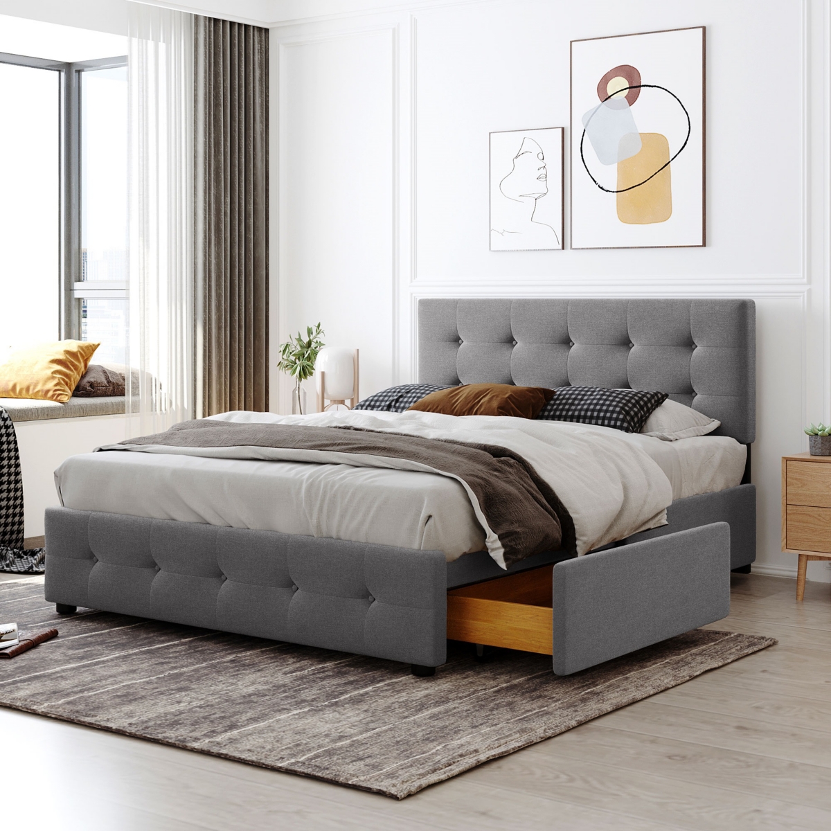 Click here for Streamdale Linen Platform Bed with Drawers - Light... prices