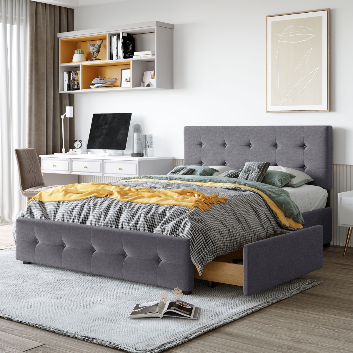 Click here for Streamdale Linen Platform Bed with Drawers - Dark... prices