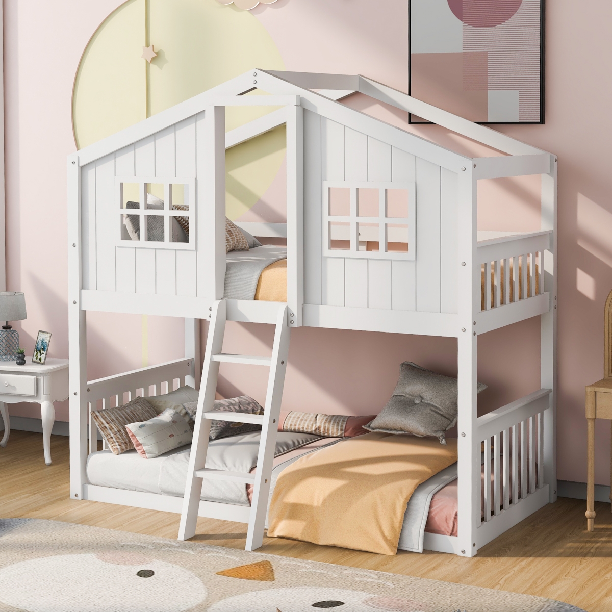 Click here for Streamdale Twin Over Twin House Bunk Bed With Ladd... prices
