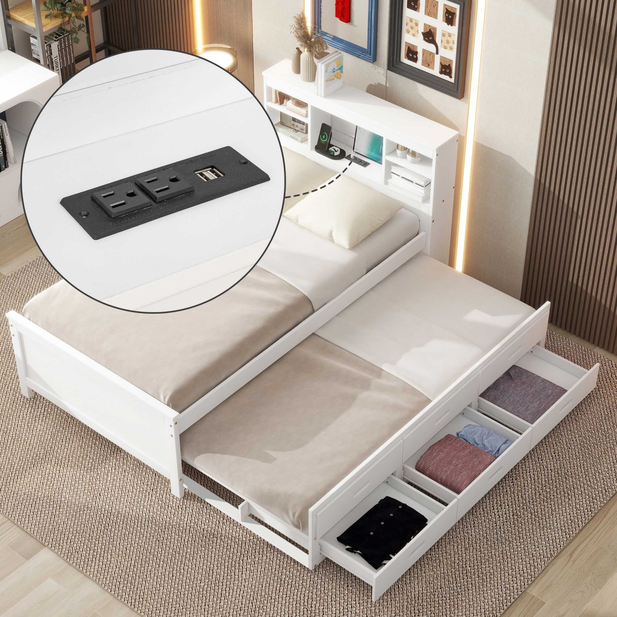 Click here for Streamdale Twin Bed with Storage Headboard  Trundl... prices