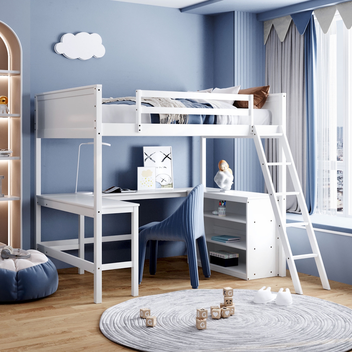 Click here for Streamdale Full Size Loft Bed With Shelves And Des... prices