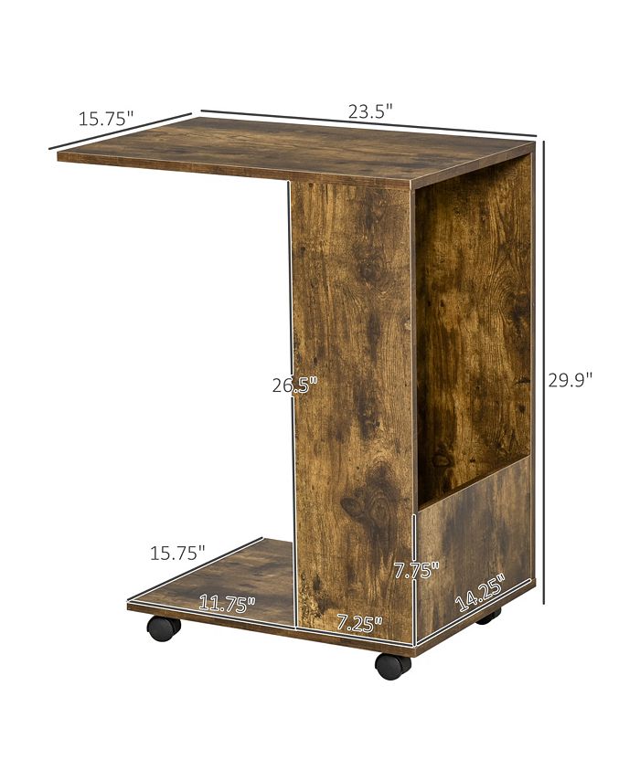 HOMCOM Rolling Beside Table Sofa Side Table Tray w/ Storage and Casters ...