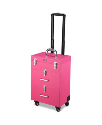 Byootique 14x11x23" Pink PVC 4-Wheel Rolling Makeup Case Nail Drill ...