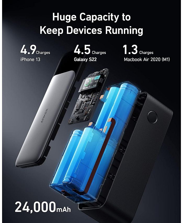 Anker 24000mAh Power Bank,PowerCore 24K, 3-Port Portable Charger Fast ...