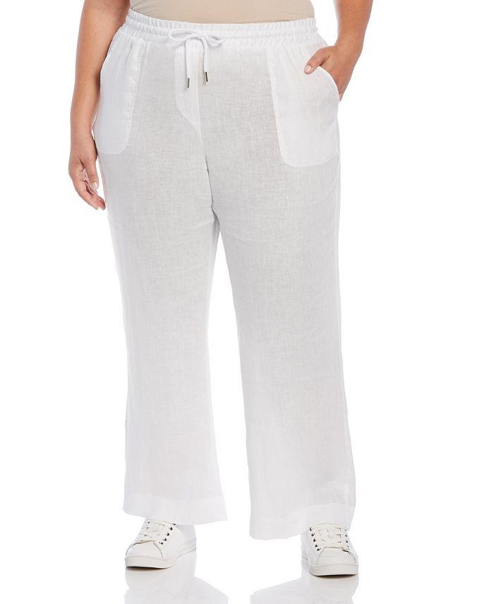 Rafaella Plus Size Wide Leg Drawstring Linen Pants - Macy's