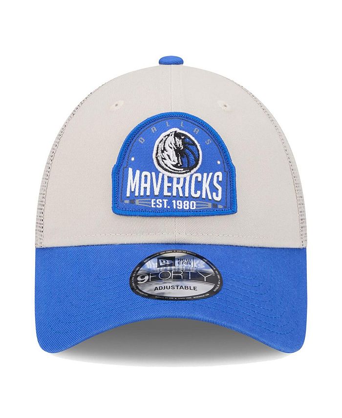 New Era Men's Khaki/Blue Dallas Mavericks Throwback Patch Trucker ...