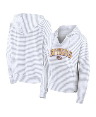 Fanatics Women's White/Gray LSU Tigers Arch Logo Striped Notch Neck ...