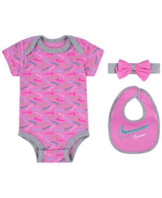 Nike Newborn Girls Printed Bodysuit, Headband and Bib Set - Macy's