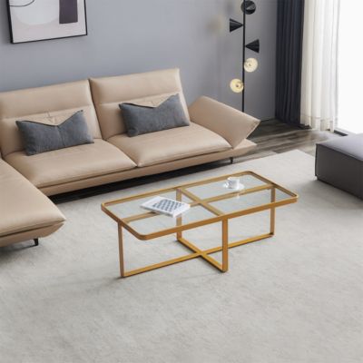 Simplie Fun Minimalism Rectangle Coffee Table, Golden Metal Frame With ...