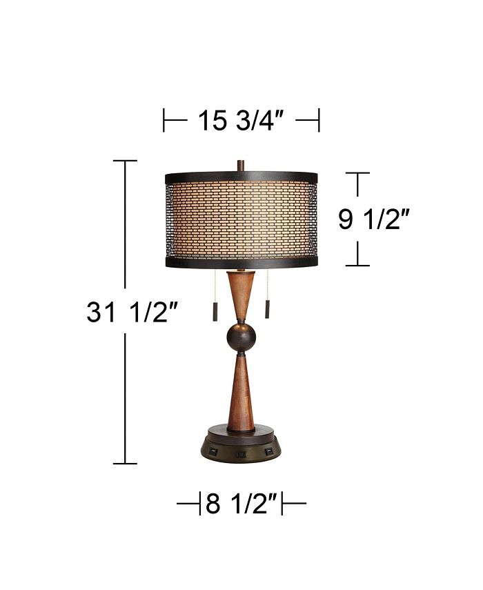 Franklin Iron Works Hunter Rustic Farmhouse Table Lamp with USB and AC ...