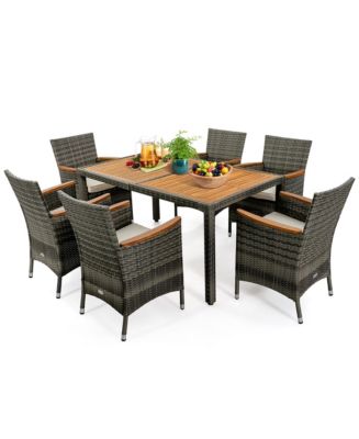 Gymax 7PCS Outdoor Dining Set Patio Acacia Wood and Rattan Furniture ...