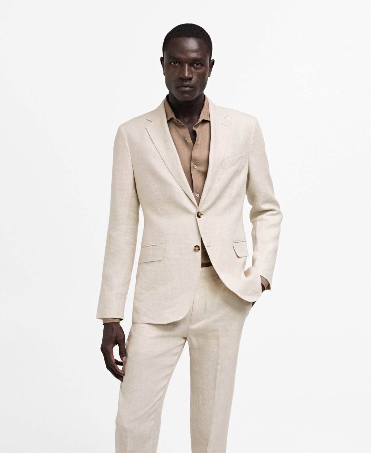 Click here for Mango Mens Linen Slim-Fit Suit Blazer - Beige prices
