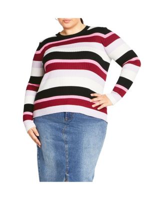 CITY CHIC Women's 70's Stripe Crew Neck Sweater - Macy's