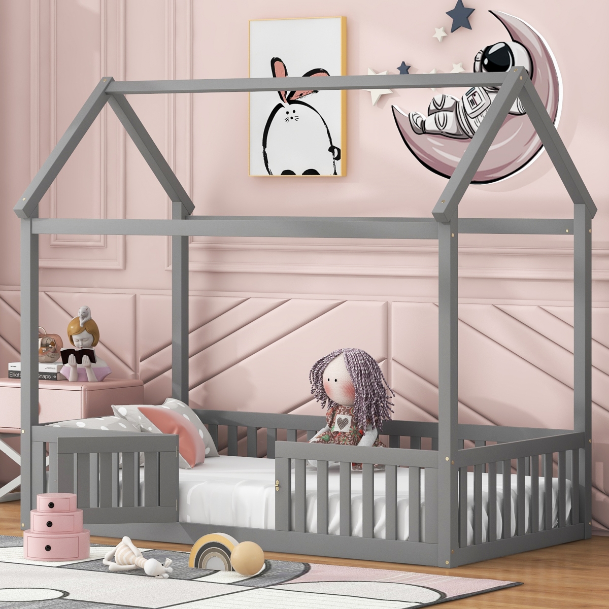 Click here for Streamdale Twin Size Wood House Bed with Fence and... prices