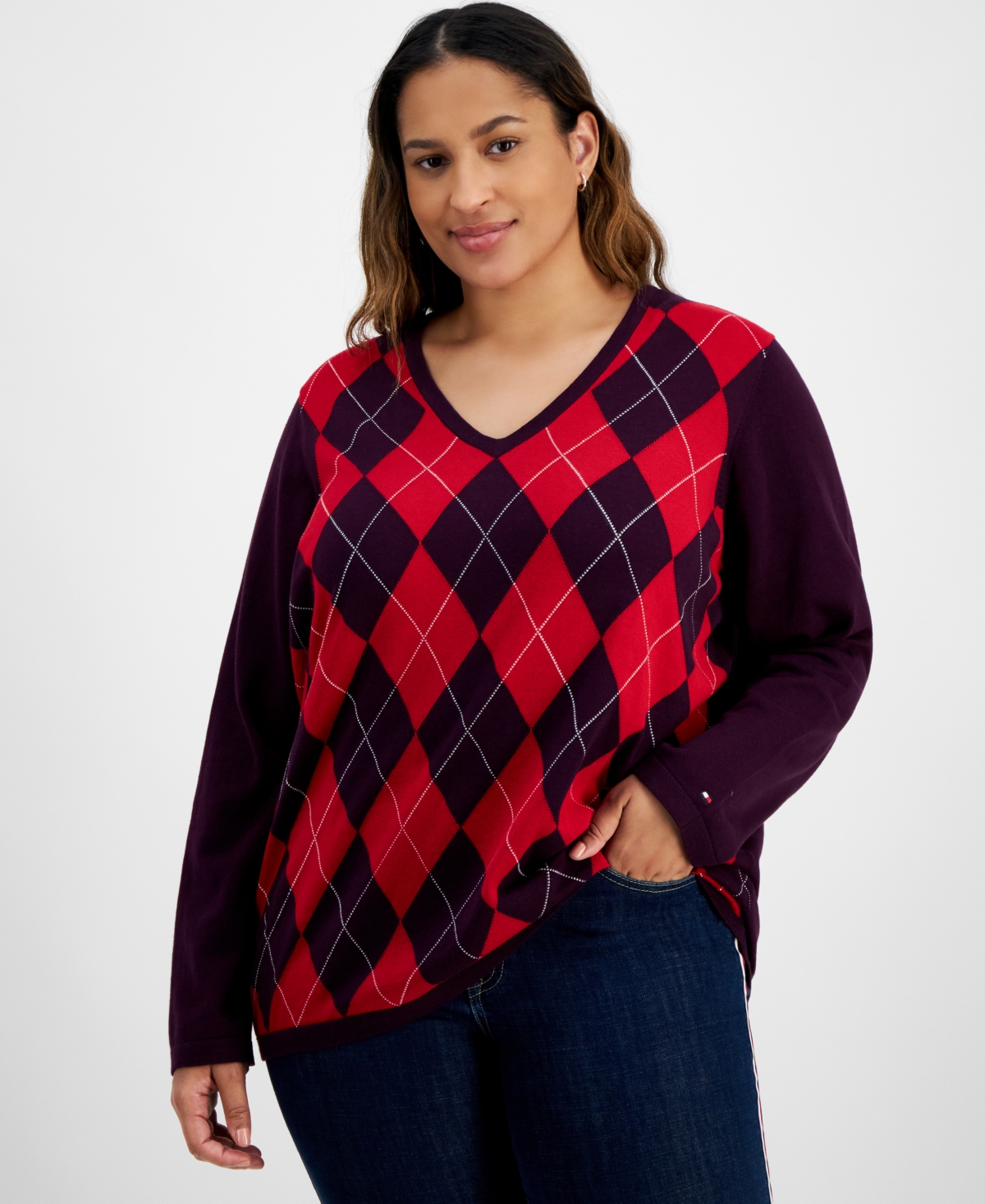 Click here for Tommy Hilfiger Plus Size Argyle V-Neck Sweater - A... prices
