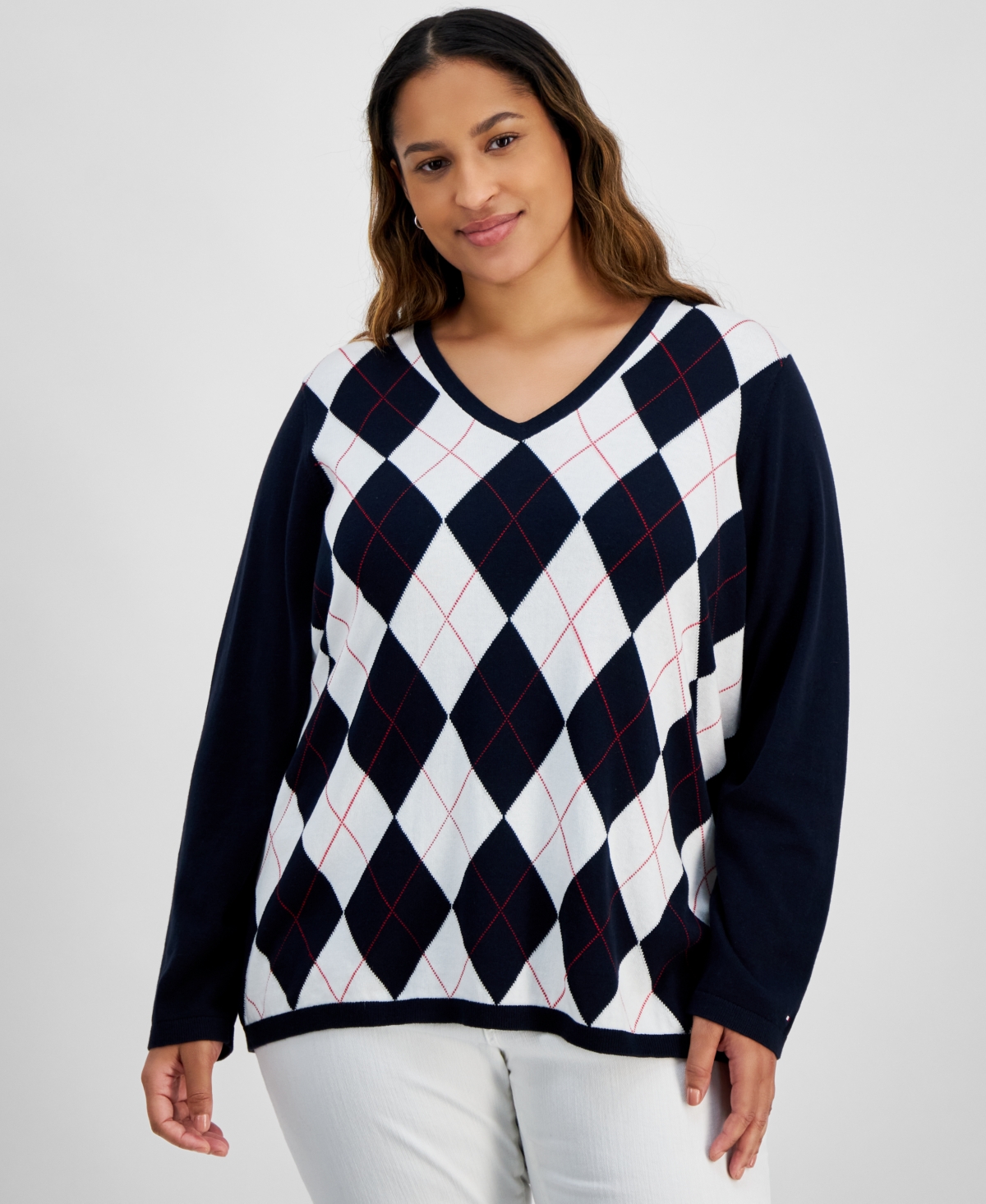 Click here for Tommy Hilfiger Plus Size Argyle V-Neck Sweater - S... prices