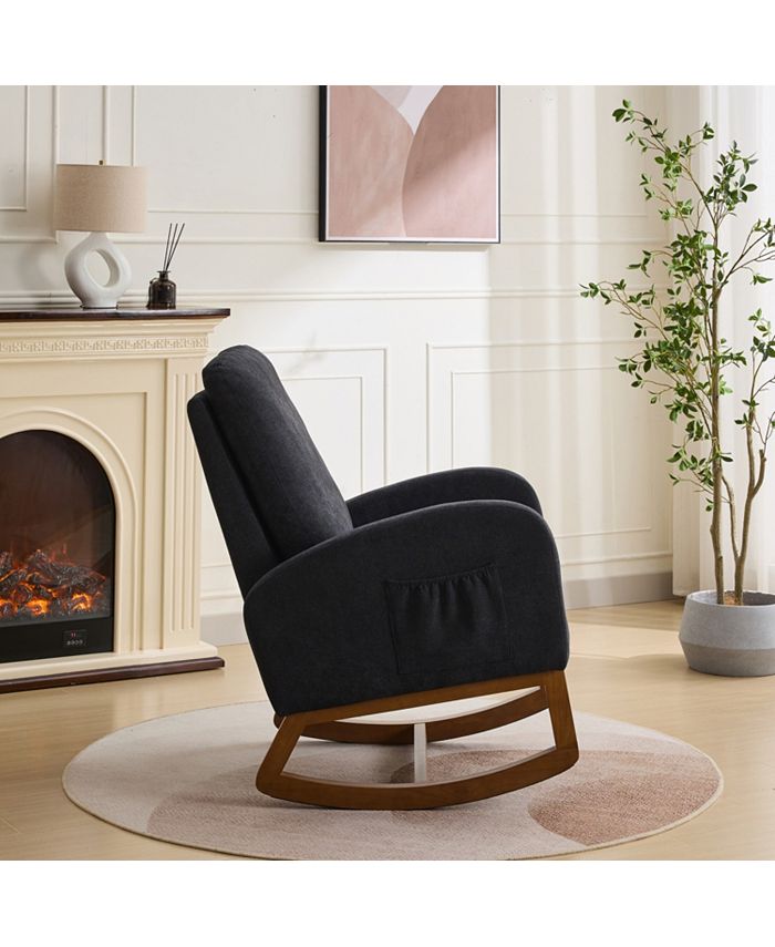 Simplie Fun Cozy Rocking Chair with Side Pockets, Gentle Curve, Walnut ...