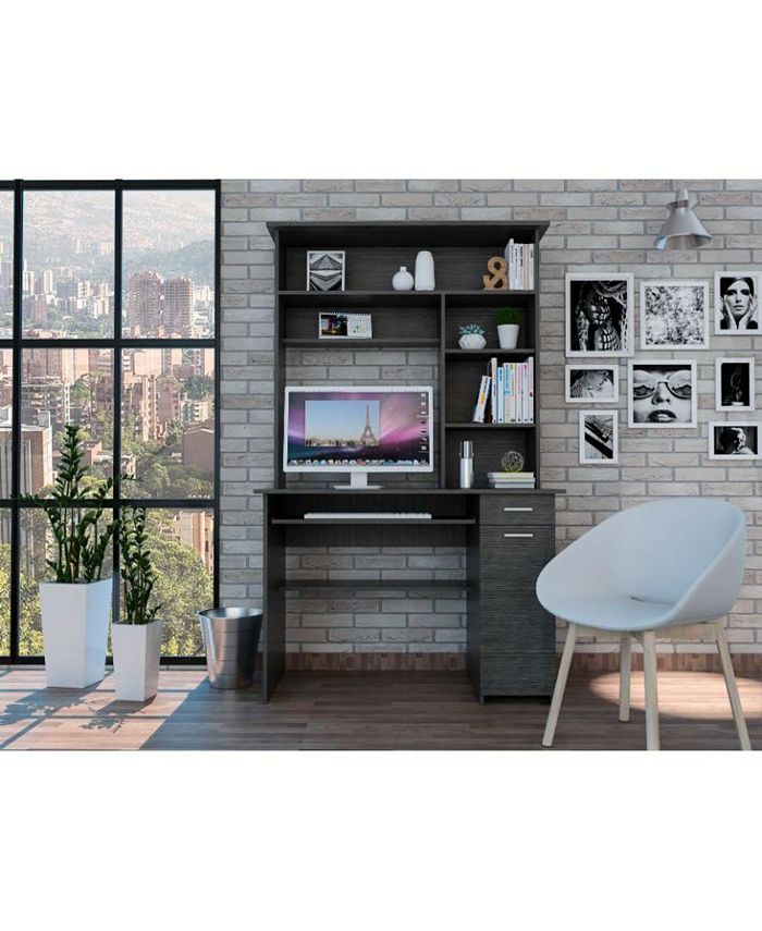 FM FURNITURE Weston Two Writing Computer Desk, Hutch, Single Drawer and ...