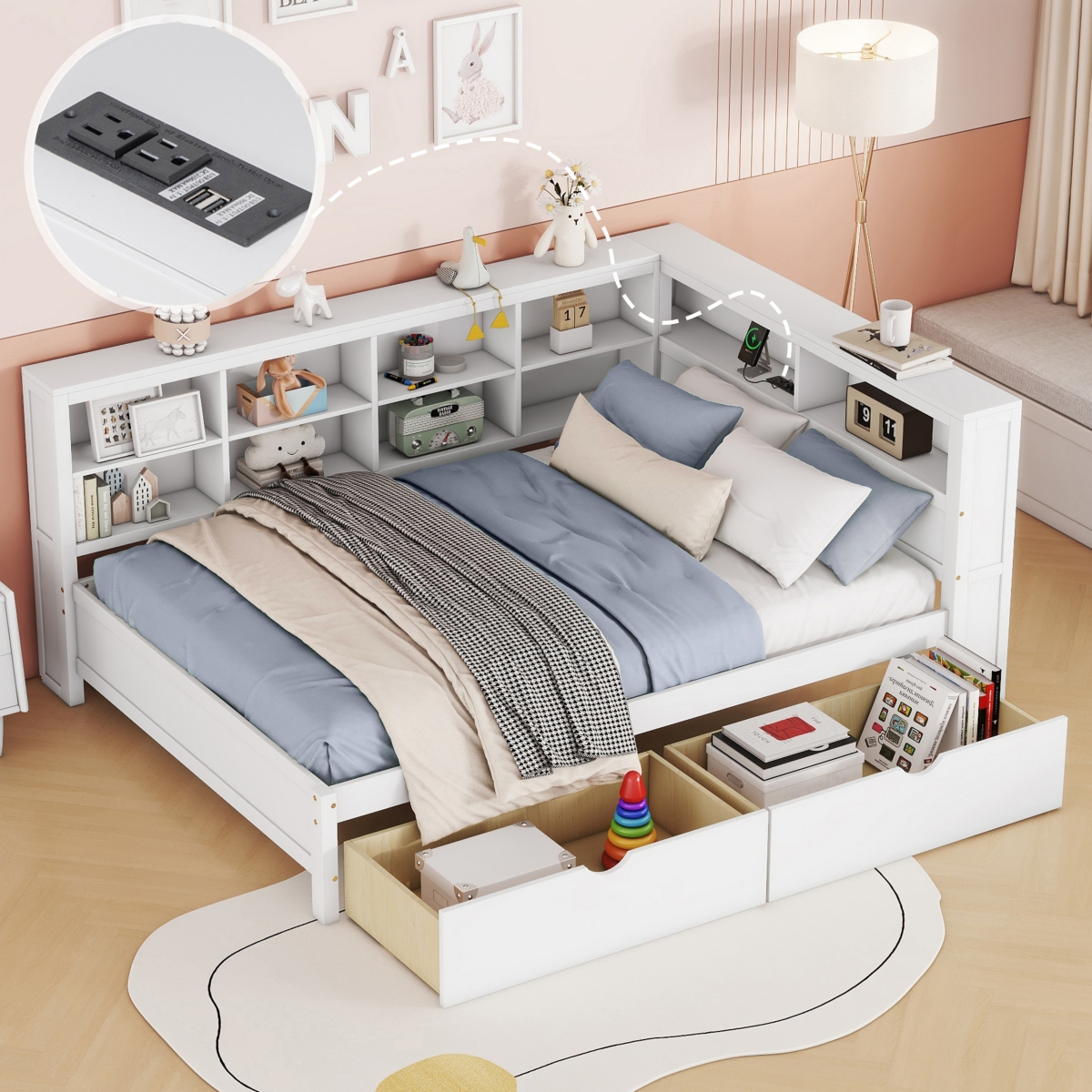 Click here for Streamdale White Full Size DayBed with Drawers & U... prices