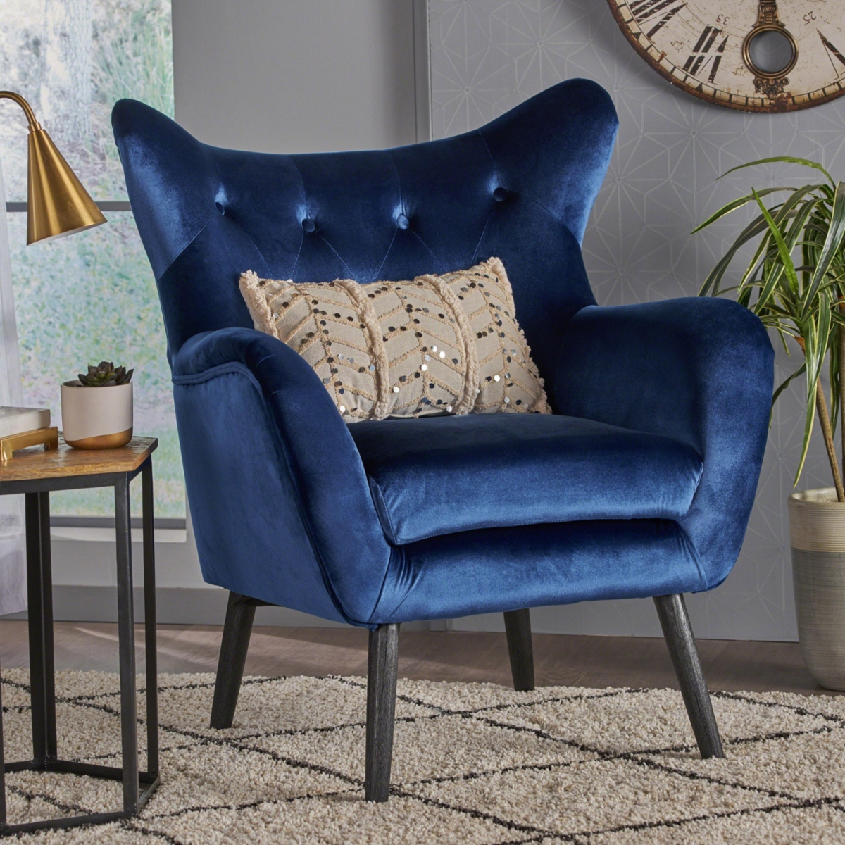 Click here for Streamdale Mid-Century Velvet Wingback Armchair wi... prices