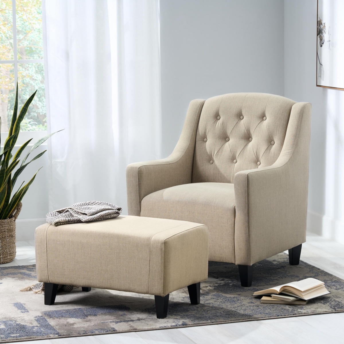 Click here for Streamdale Neutral Beige Upholstered Chair and Foo... prices