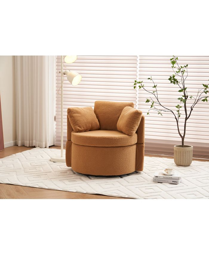 Simplie Fun Teddy Fabric Swivel And Storage Chair With Back Cushion For ...