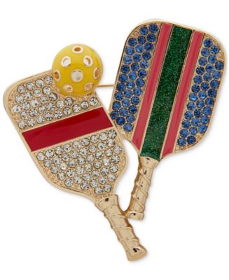 Anne Klein Gold-Tone Pavé & Glitter Enamel Pickleball Pin - Macy's