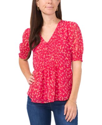 Sam & Jess Petite Floral-Print Pintucked Blouse - Macy's
