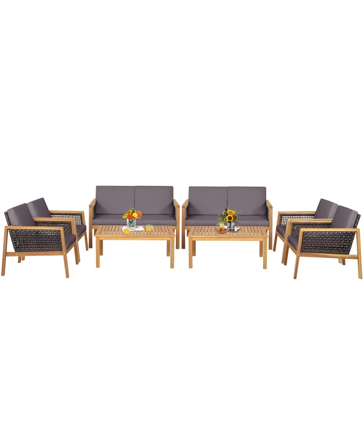 Click here for Gymax 8PCS Patio Conversation Acacia Wood Furnitur... prices