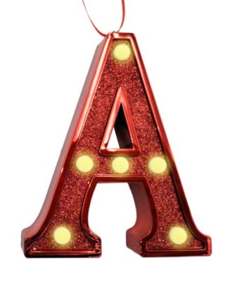 Ganz Light Up Initial Red Glitter Ornament - Macy's
