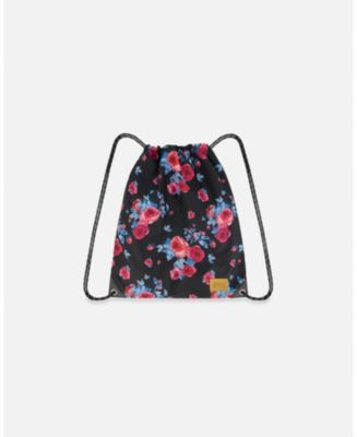 Deux par Deux Girl Drawstring Bag Black Printed Roses - Toddler|Child ...