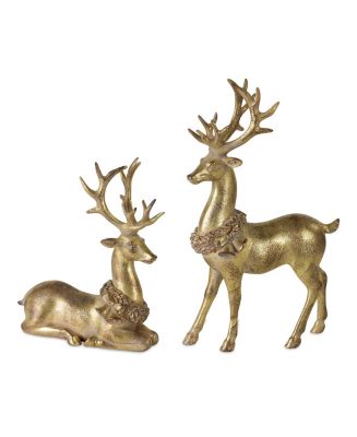Slickblue Modern Gold Deer Figurine With Wreath Accent (Set of 2) - Macy's