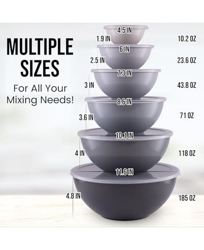 Zulay Kitchen Nesting Mixing Bowls With Leakproof Lids with 6 Prep ...