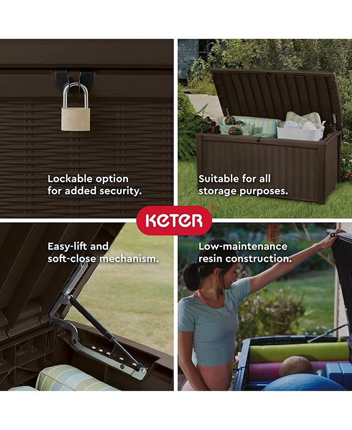Keter Borneo 110 Gallon Rattan Wicker Resin Patio Deck Storage Box ...