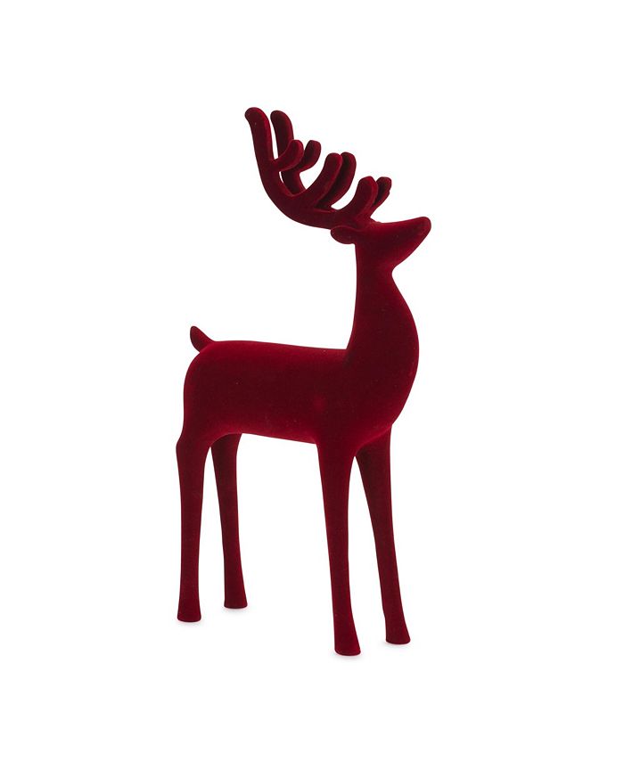 Slickblue Set of 2 Red Flocked Deer Figurines: Elegant Holiday Decor ...