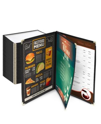 30pc 8.5x14 Menu Cover Trifold 6 View 3 Page Restaurant Cafe Book Clear ...