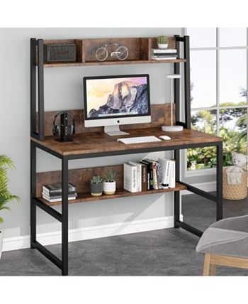 Tribesigns Computer Desk with Hutch, Wooden Small 42-inch Desk ...