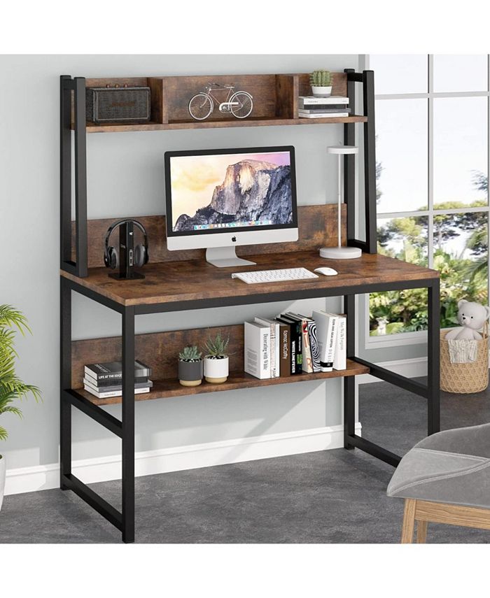 Tribesigns Computer Desk with Hutch, Wooden Small 42-inch Desk ...