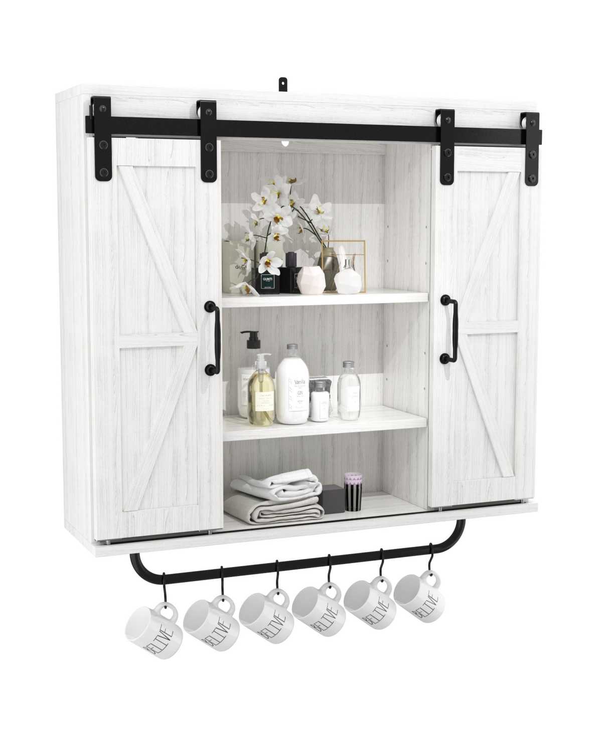 Click here for Mondawe Vintage White Rustic Wood Wall Storage Cab... prices