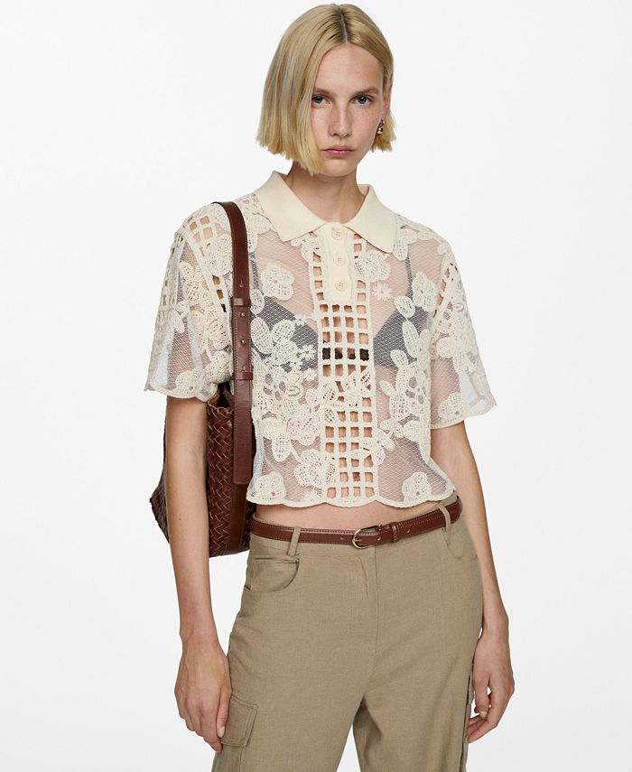 MANGO Women's Openwork Details Embroidered Blouse - Macy's