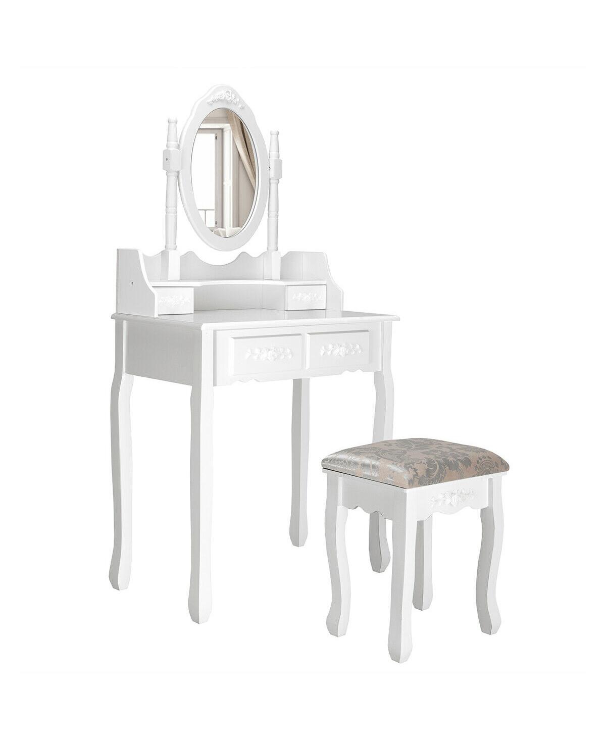 Click here for Sugift Vanity Table Set with Oval Mirror and 4 Dra... prices