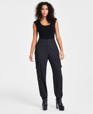 Bar III Women's Pinstriped High-Rise Cargo Pants, Created for Macy's ...