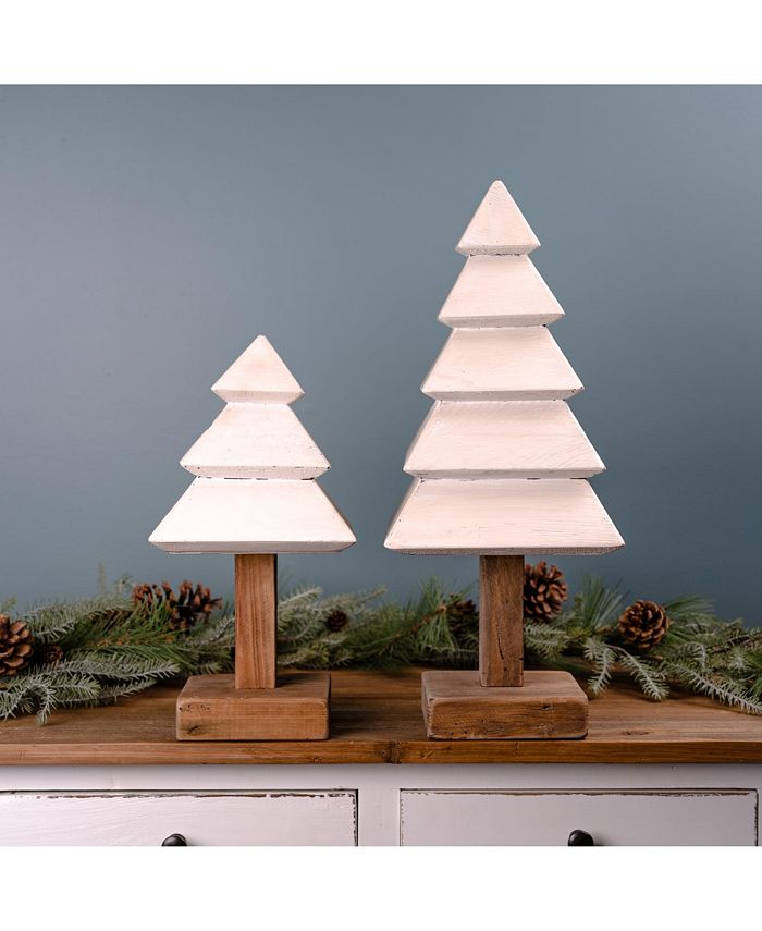 Slickblue Tiered Wooden Pine Tree Decor Set - Rustic Wood Tree ...