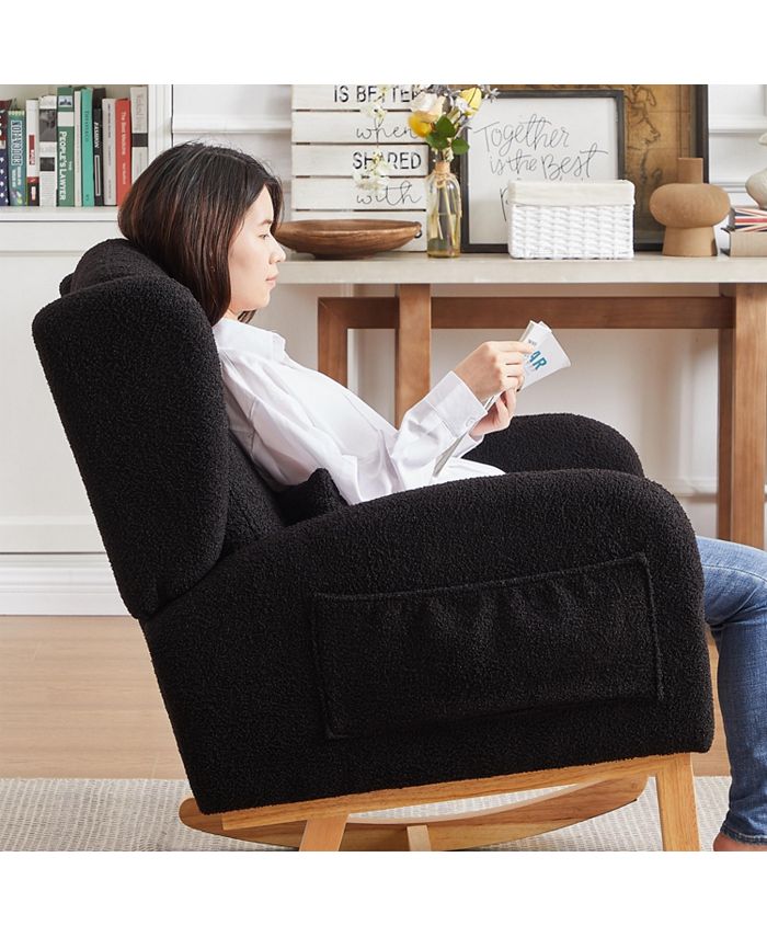 Simplie Fun Relaxing Rocking Chair with High Back, Pockets, and Sturdy ...