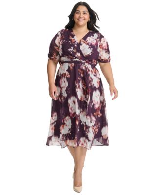 DKNY Plus Size V-Neck Ruched-Sleeve Fit & Flare Dress - Macy's