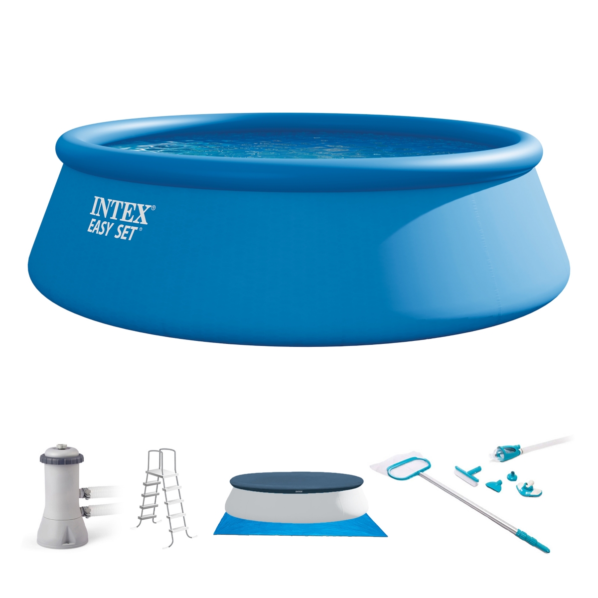 Intex 15x48 Inflatable Pool with Ladder  Pump and Deluxe Pool Maintenance Kit - Blue