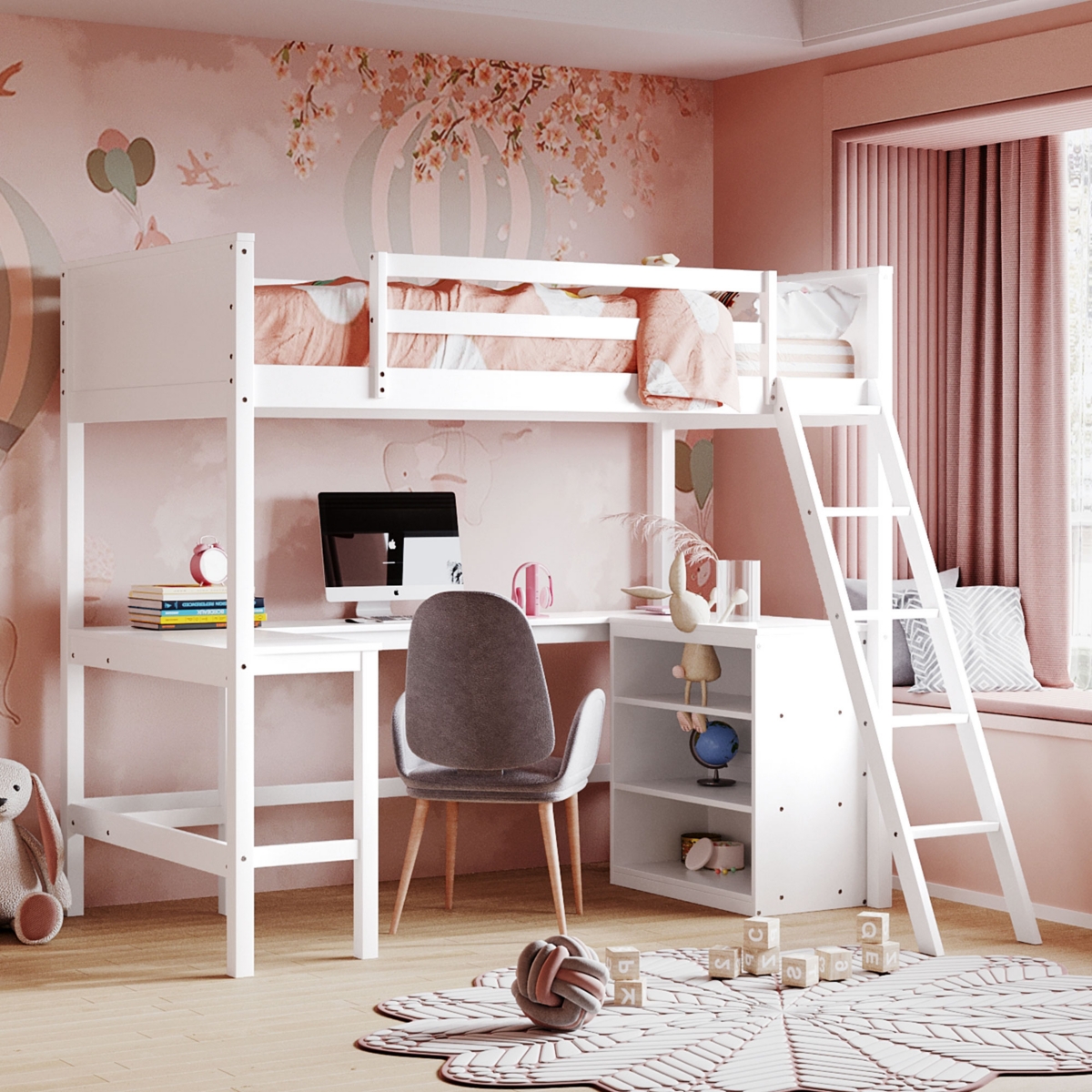 Click here for Streamdale Twin Size Loft Bed With Shelves And Des... prices