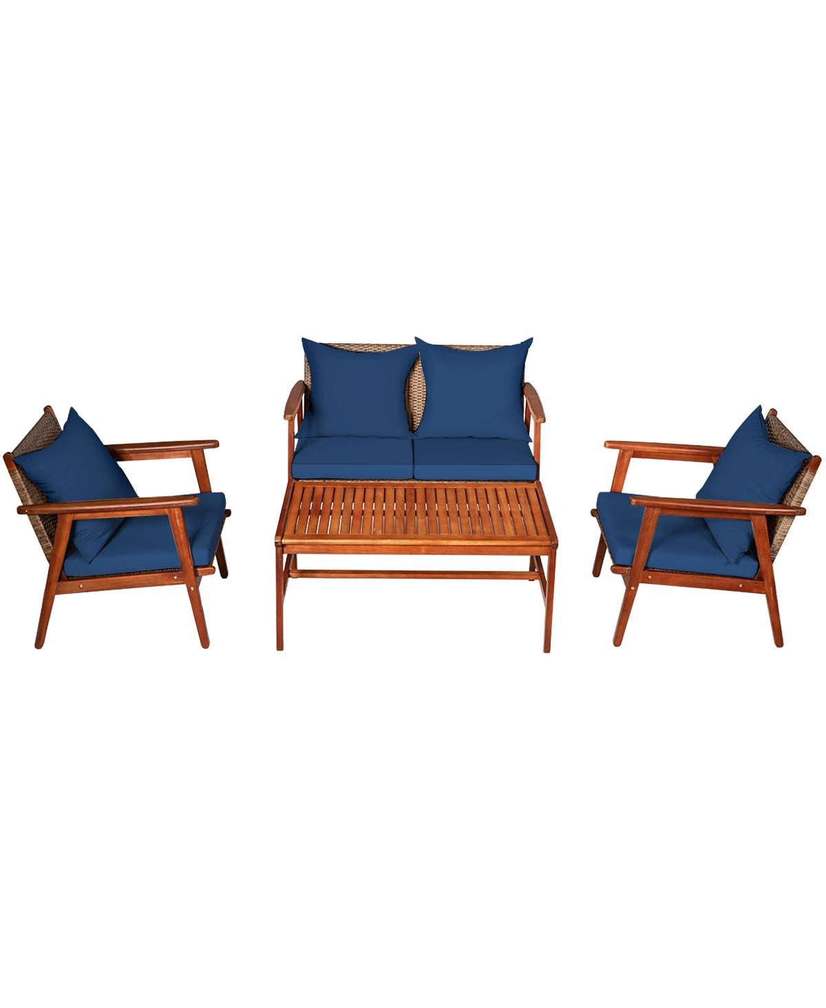Click here for Slickblue 4 Piece Acacia Wood Patio Rattan Furnitu... prices