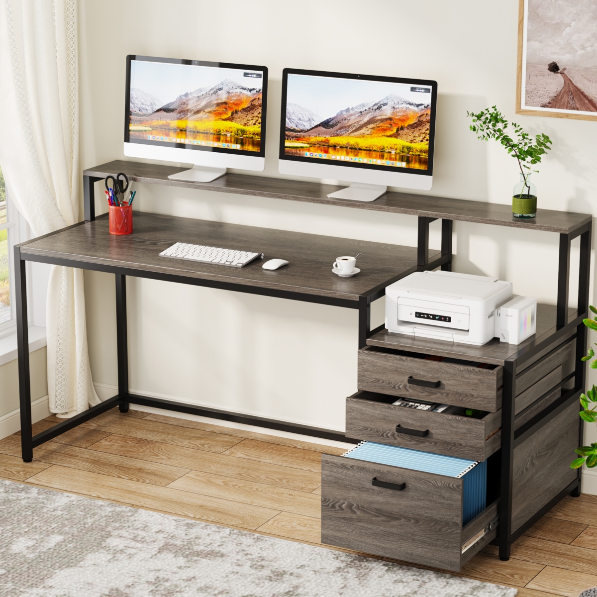 Click here for Tribesigns 63 Inch Computer Desk with File Drawer... prices
